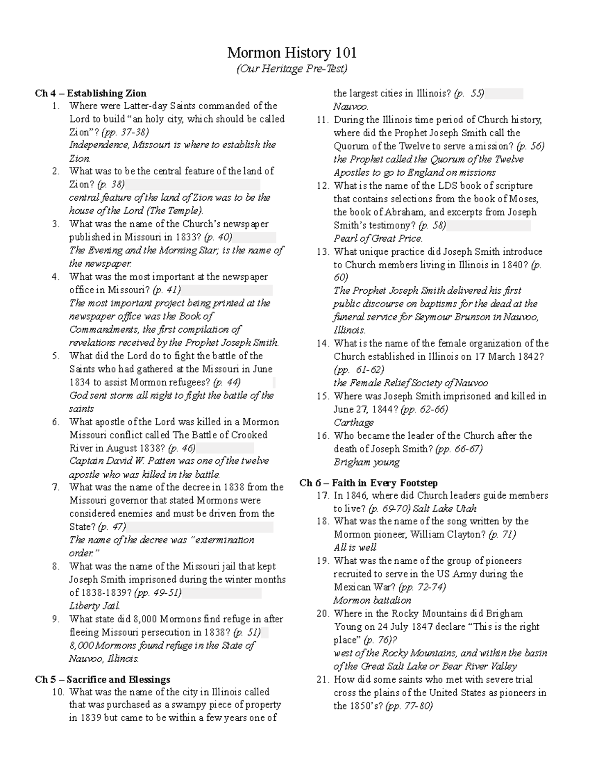 SG Ch 4-7 Our Heritage intro to Mormonism - Mormon History 101 (Our ...