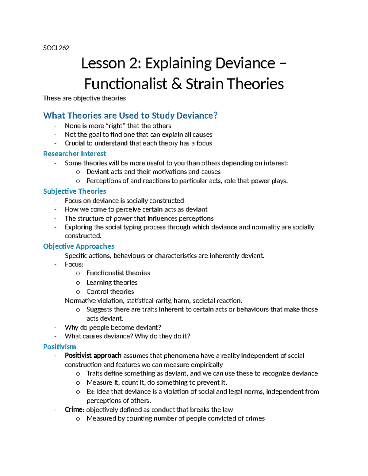 SOCI 262 Lesson 2- Explaining Deviance – Functionalist & Strain ...