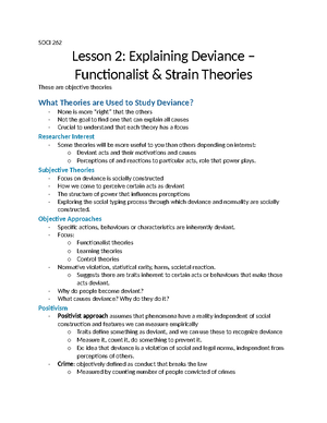 SOCI 262 Lesson 4 – Explaining Deviance- Subjective Theories I - Assume ...