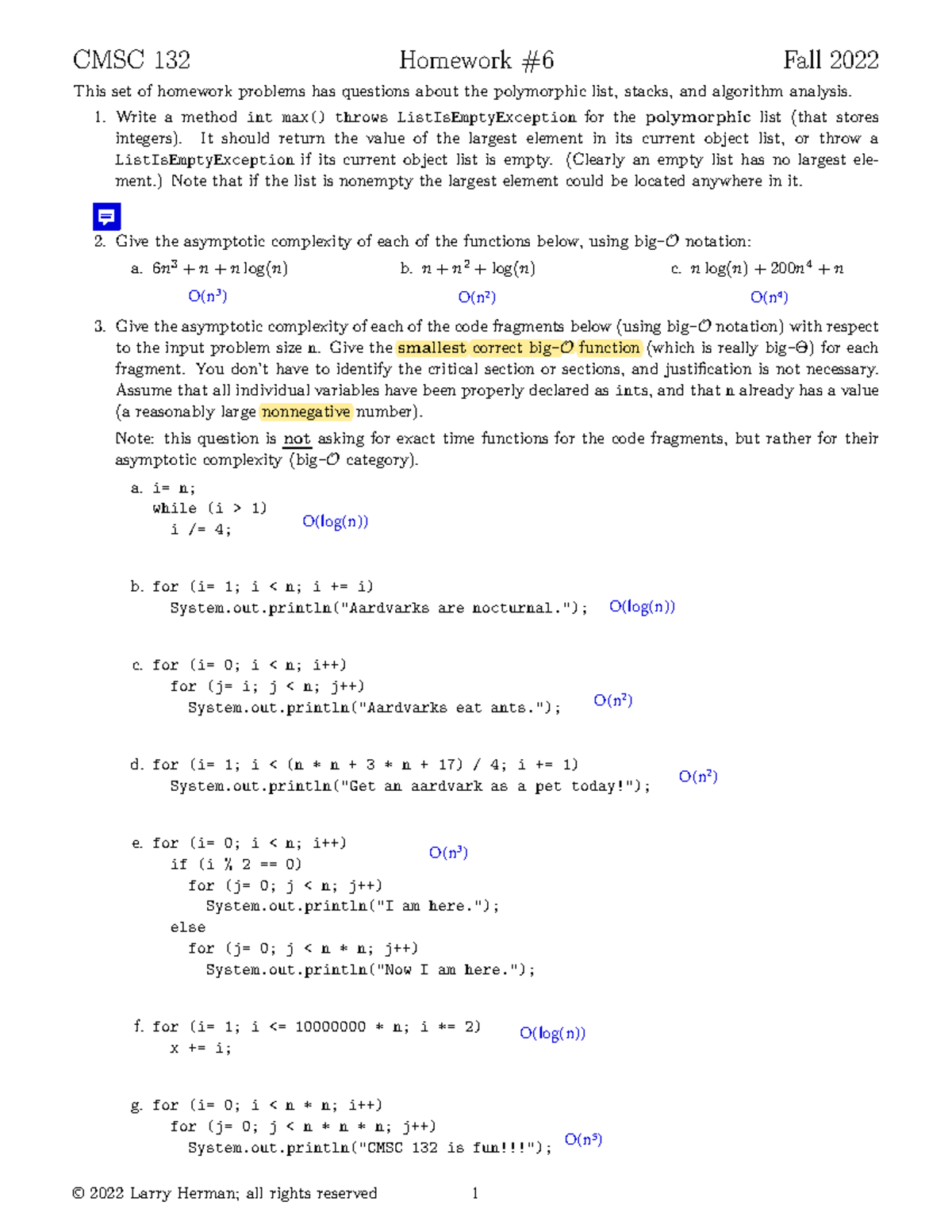 Homework 6 - Practice Worksheet - CMSC 132 Homework #6 Fall 2022 This ...