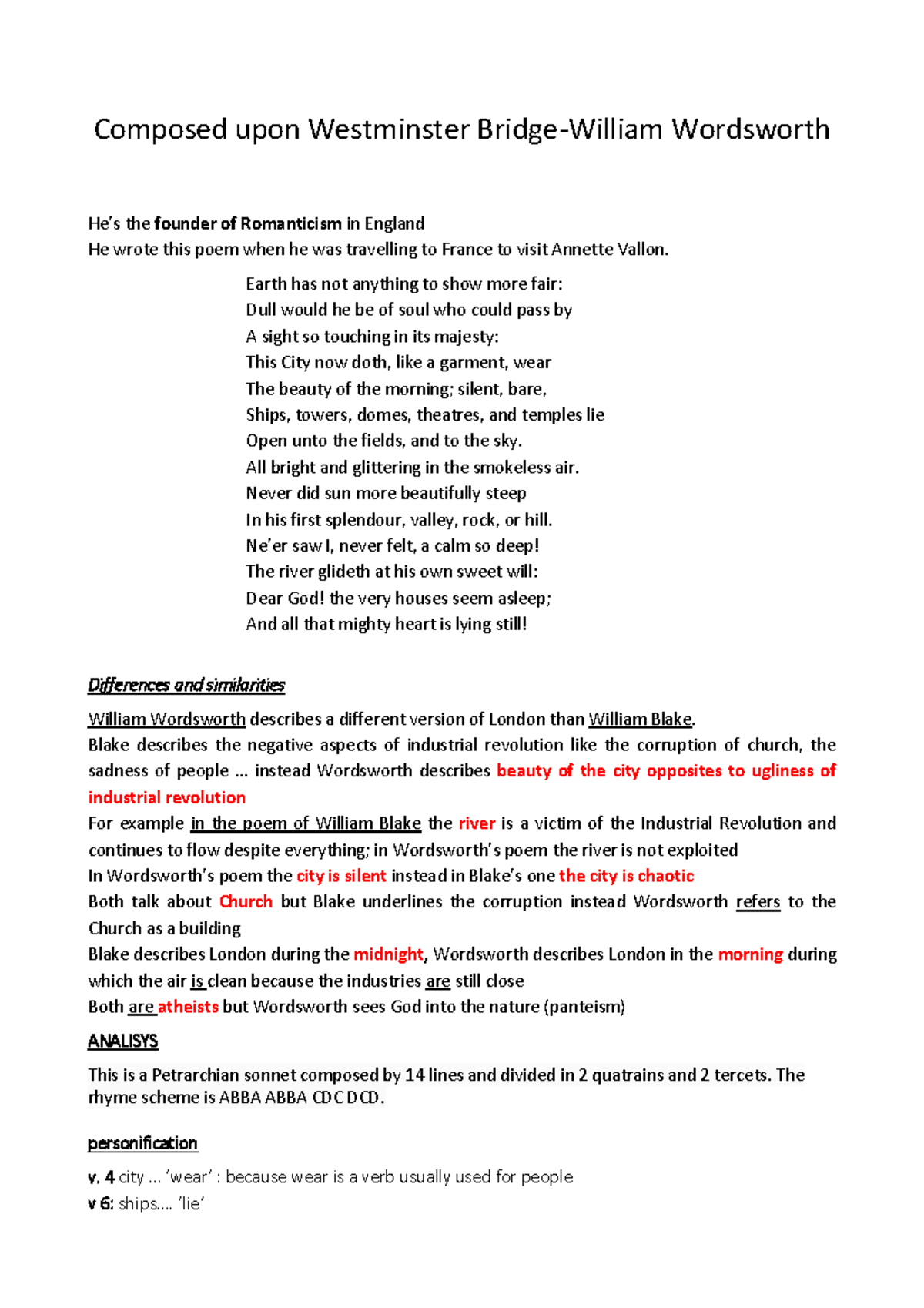 William Wordsworth - Composed upon Westminster Bridge-William ...