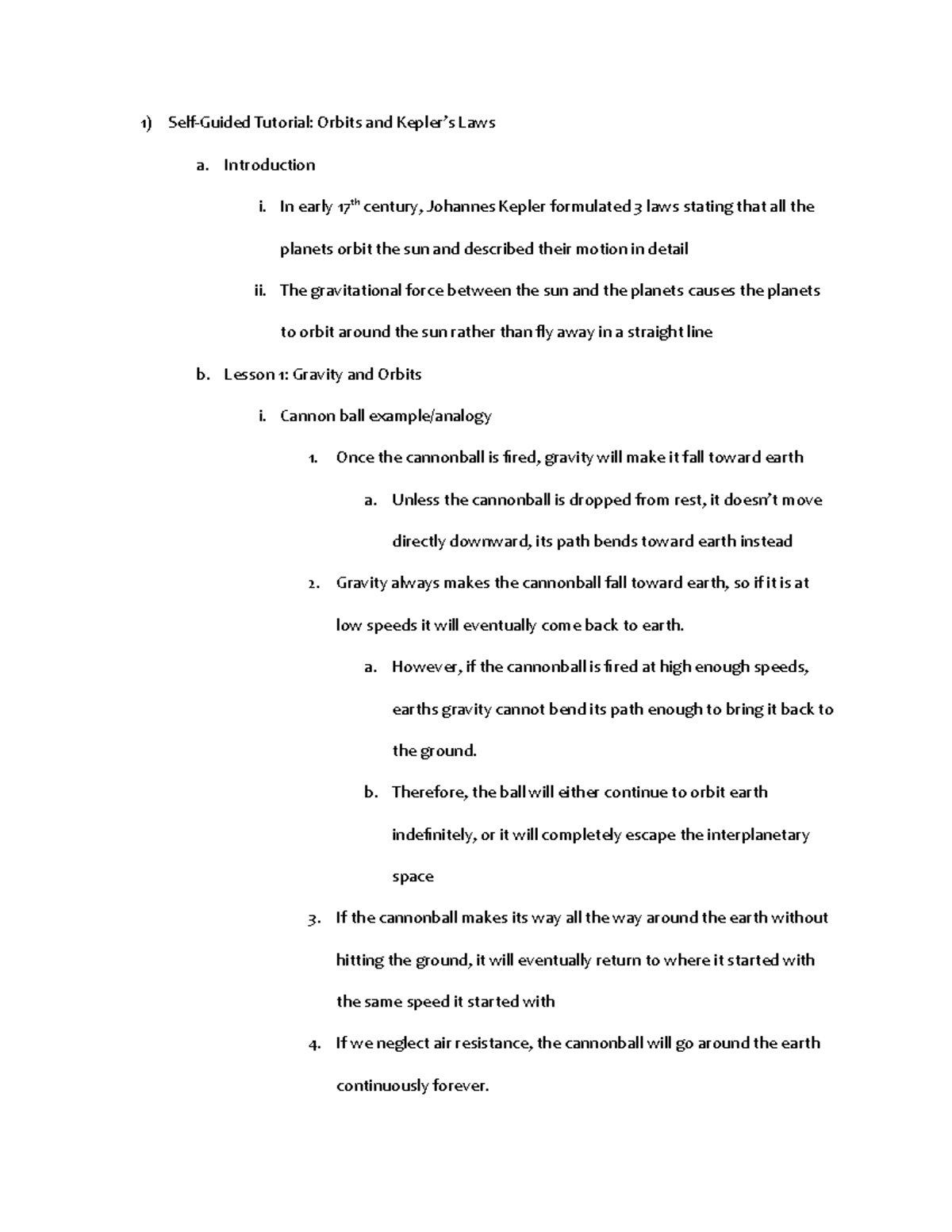 AST1110 - Lesson 3 Lab - Topics include: - orbit and gravity - Kepler's ...