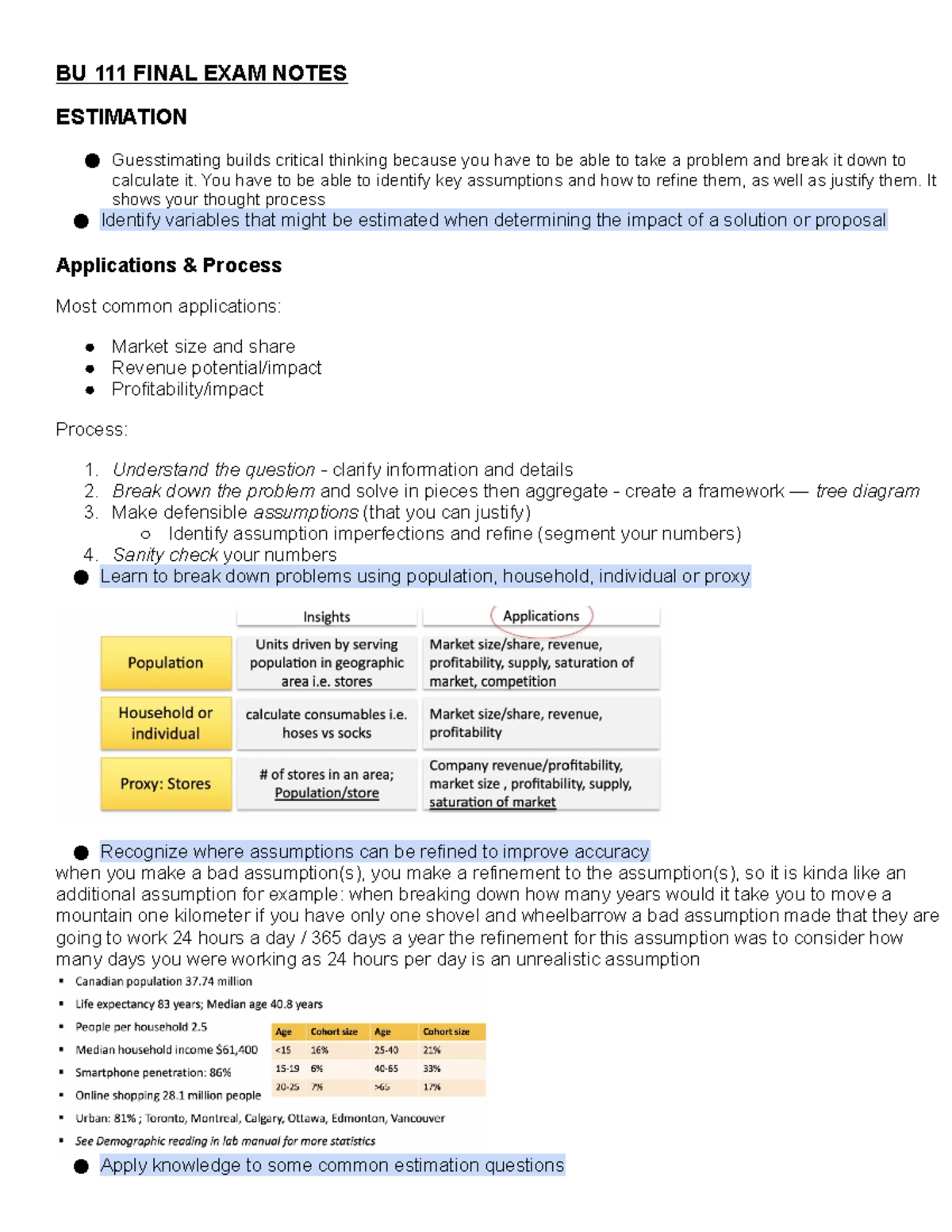 Meron's BU 111 Final EXAM Notes - BU 111 FINAL EXAM NOTES ESTIMATION ...