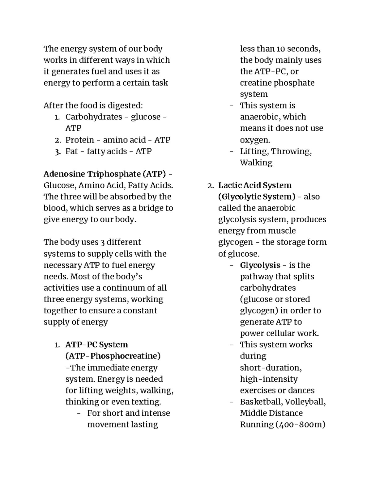 PE 3 Reviewer - HOPE 3 LECTURE NOTES - The energy system of our body ...