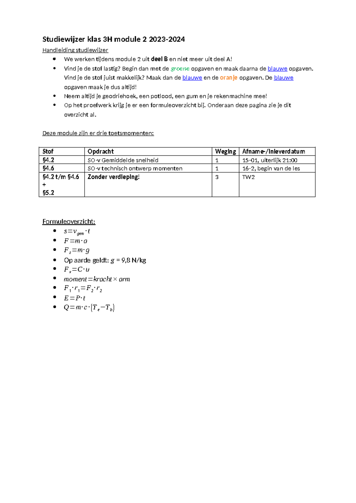 Studiewijzer module 2 3H - Studiewijzer klas 3H module 2 2023 ...