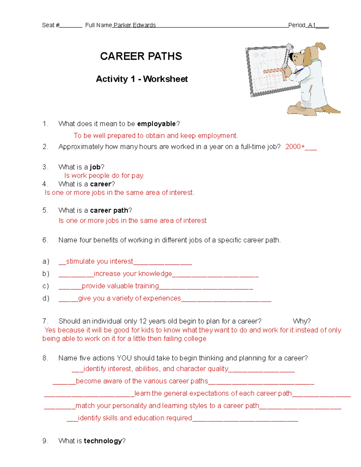 Career Paths Activity 1 - Seat # Full Name Parker Edwards Period A1 ...