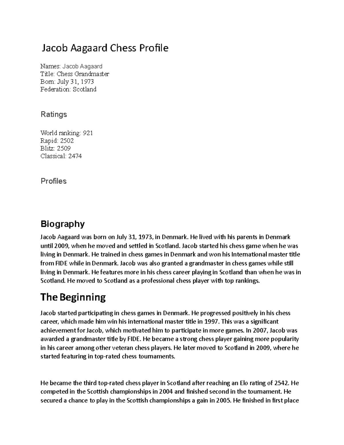 Jacob Aagaard Chess Profile - Jacob Aagaard Chess Profile Names: Jacob ...