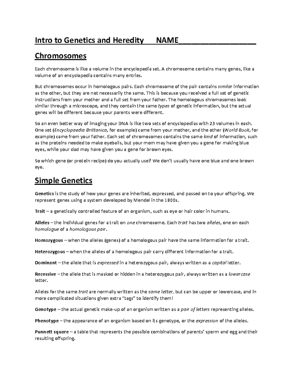 Chapter 14 Genetics packet, Lecture, Majors Bio1406 TCCD - Intro to ...