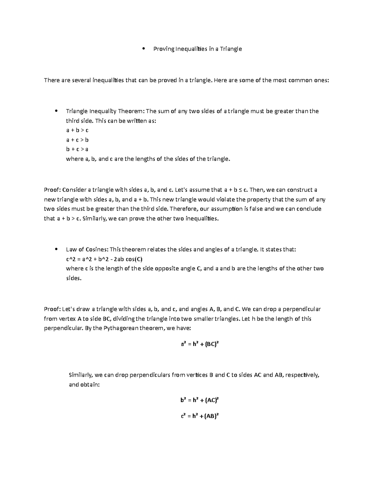 Proving Inequality In A Triangle Proving Inequalities In A Triangle