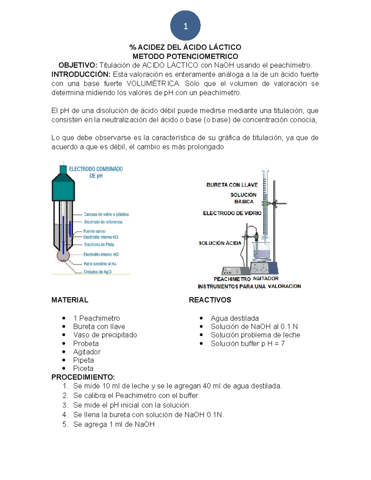 Acidez DEL Acido Lactico - % ACIDEZ DEL ÁCIDO LÁCTICO METODO ...