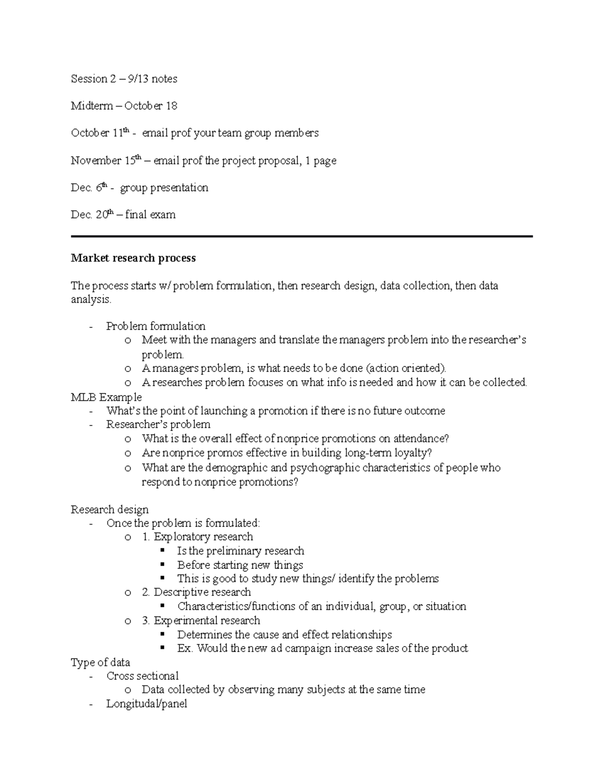 Session 2 - 9/13 notes - Session 2 notes Midterm October 18 October ...