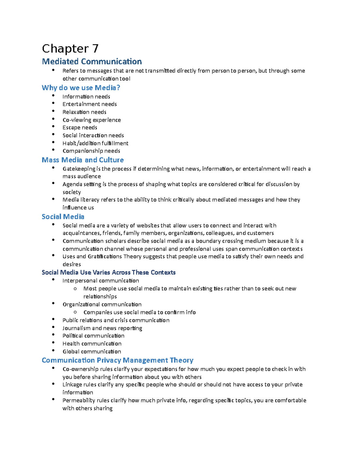 Chapter 7 CMST - Mediated communication - Chapter 7 Mediated ...