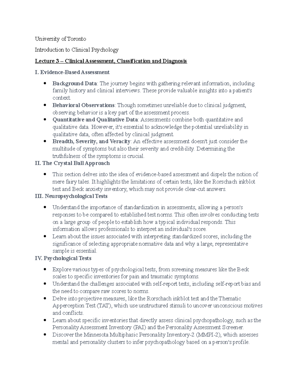 Lecture 3 Introduction to Clinical Psychology - University of Toronto ...