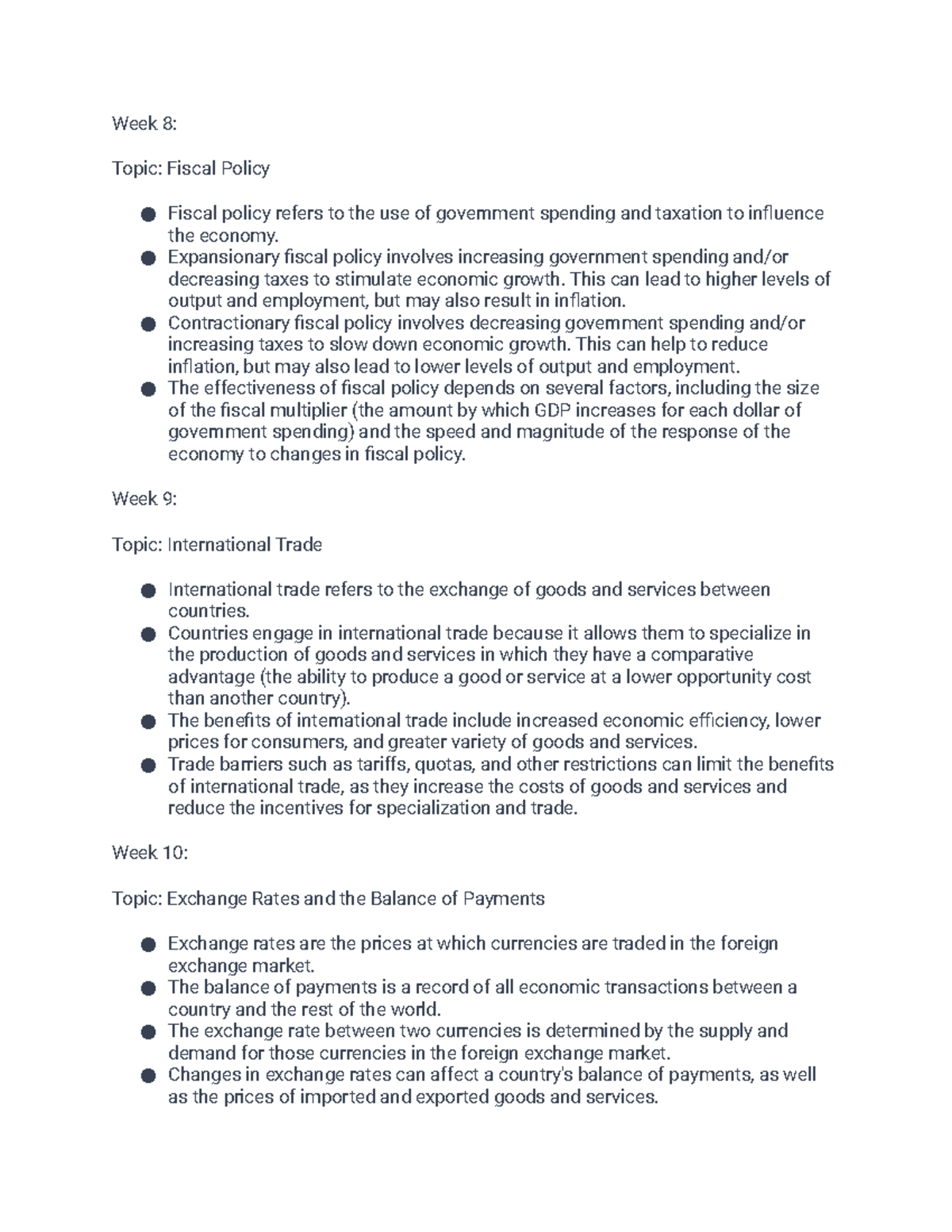 Studco 8-10 - Intro to Macro-Economics Weeks 8-10. Notes/Summaries ...
