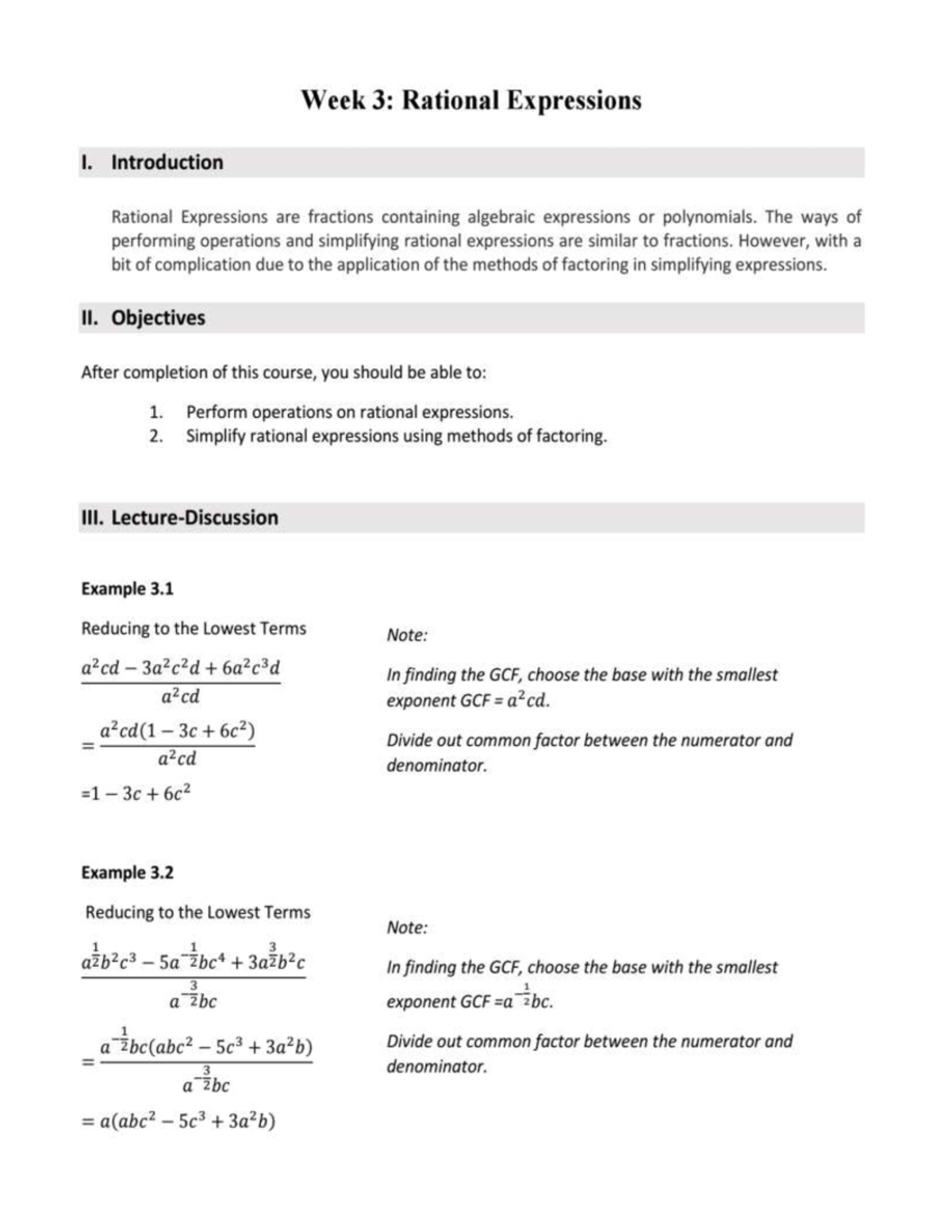 Rational Expressions Study guide with exercises - Advanced Engineering ...