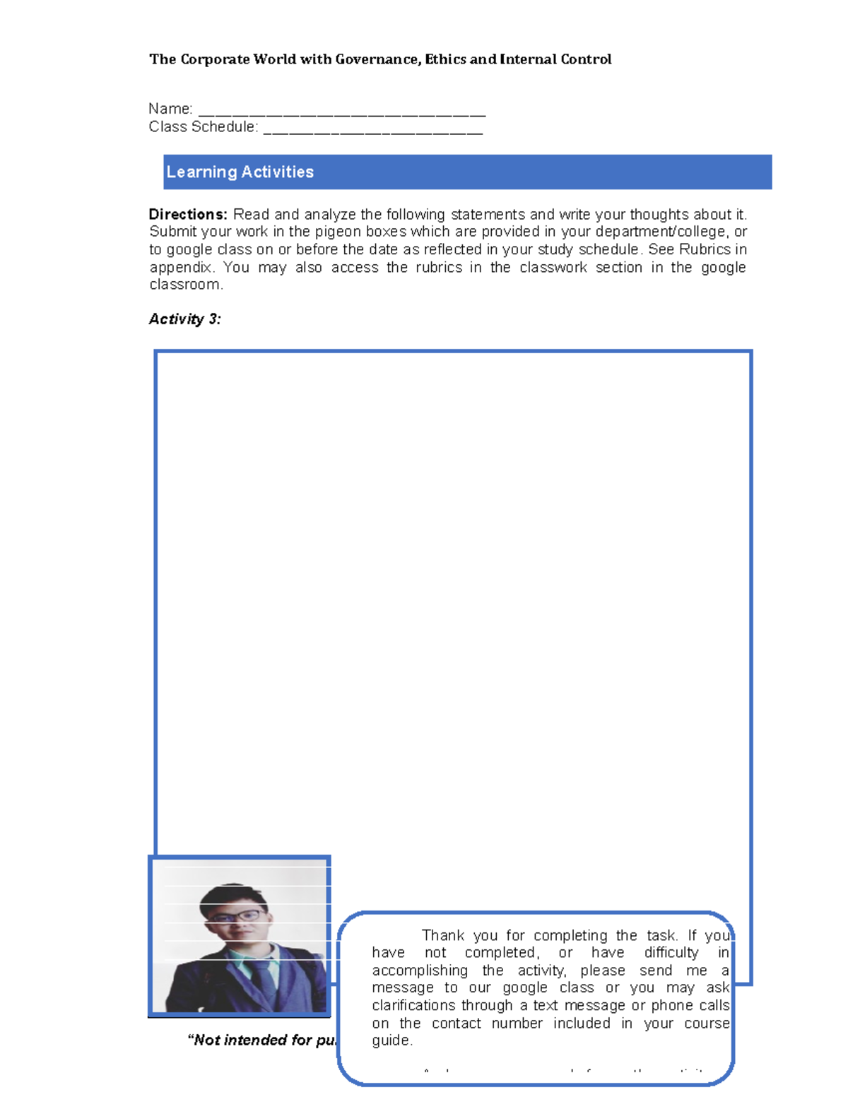 UNIT I Activity 1 Corporate Governance, Business Ethics, Risk ...