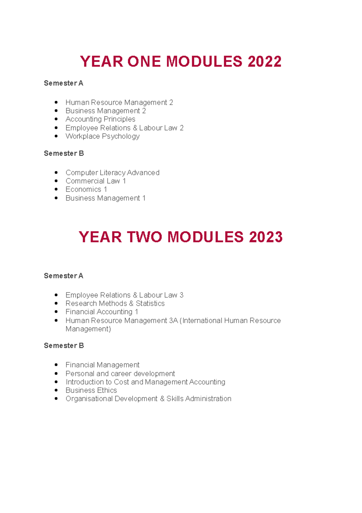 YEAR ONE Modules 2022 - Fact Sheet for HR - YEAR ONE MODULES 2022 ...