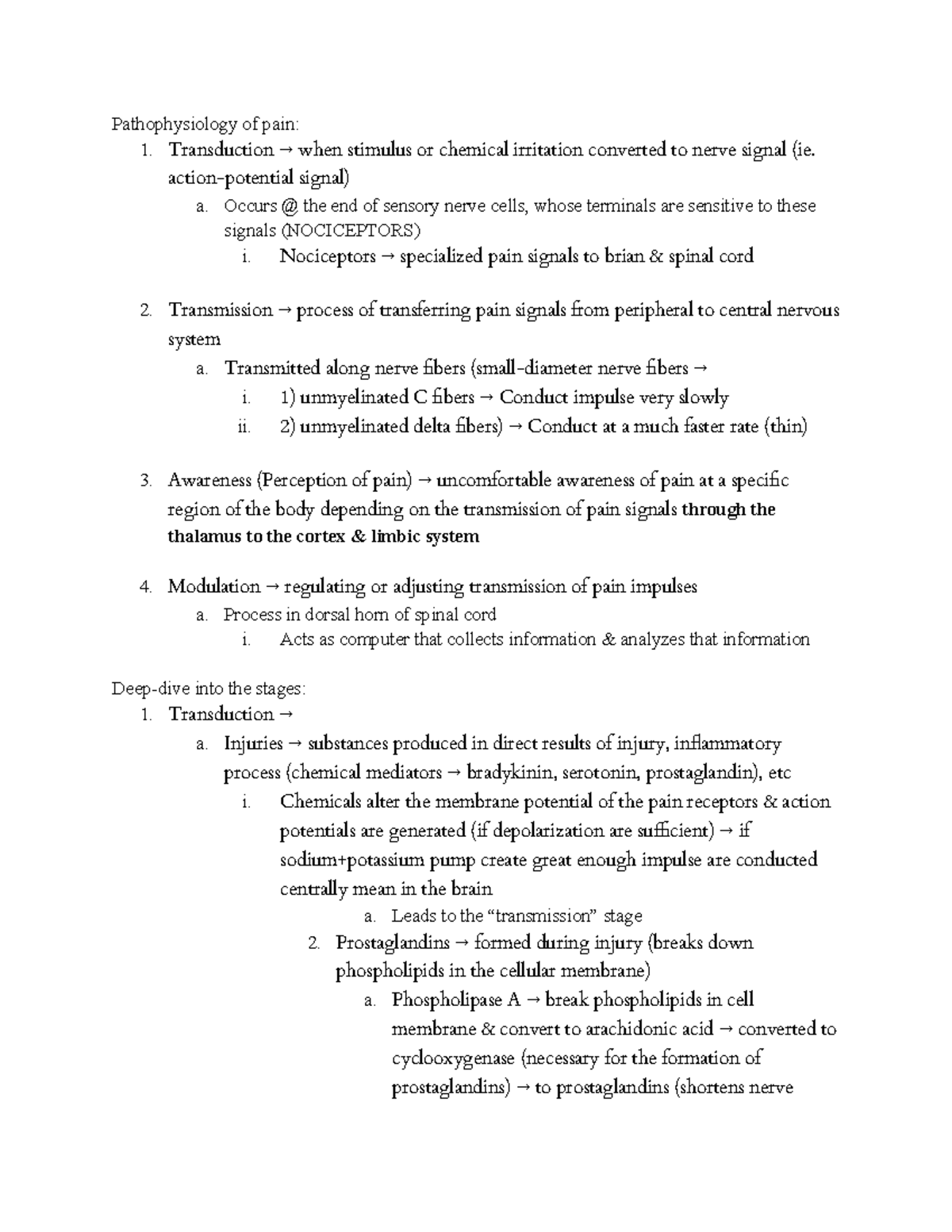 2021 - NURS 271 - Class 9 Acute Chronic pain - Pathophysiology of pain ...