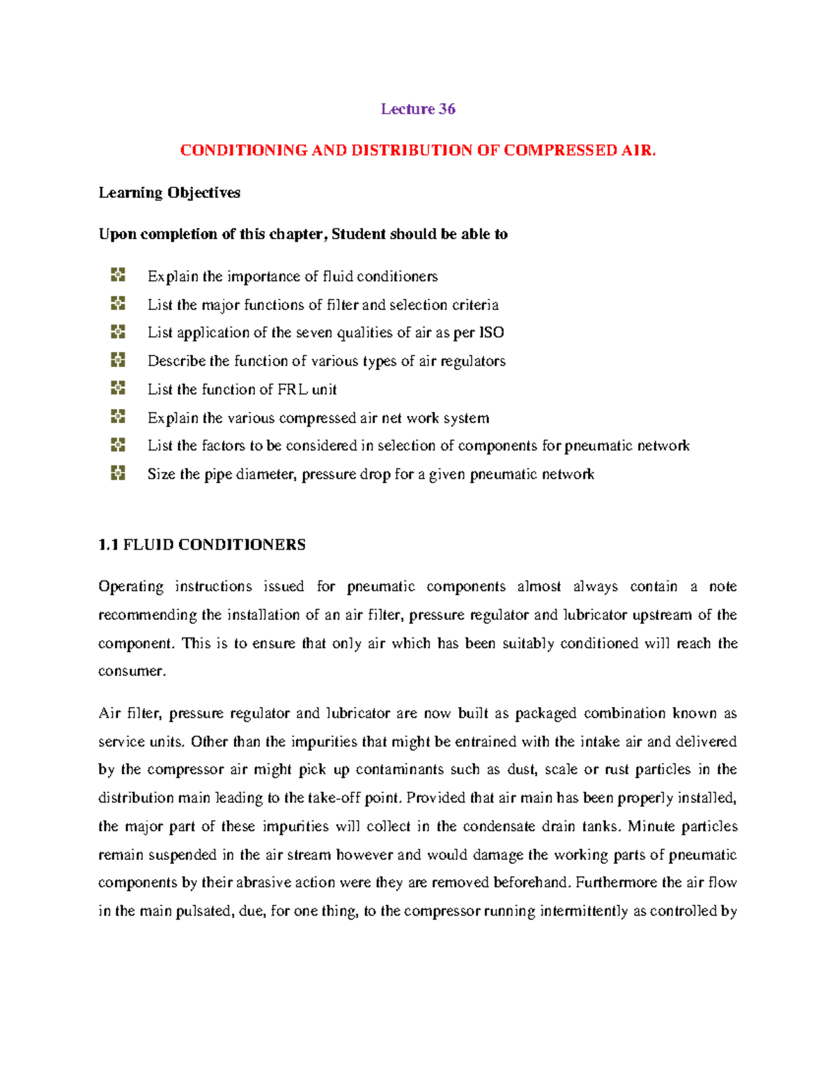 Lecture 36 - Lecture 36 CONDITIONING AND DISTRIBUTION OF COMPRESSED AIR ...
