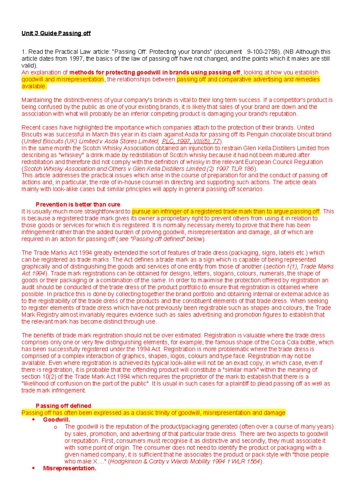 3. Passing Off - Unit 3 Guide Passing off 1. Read the Practical Law ...
