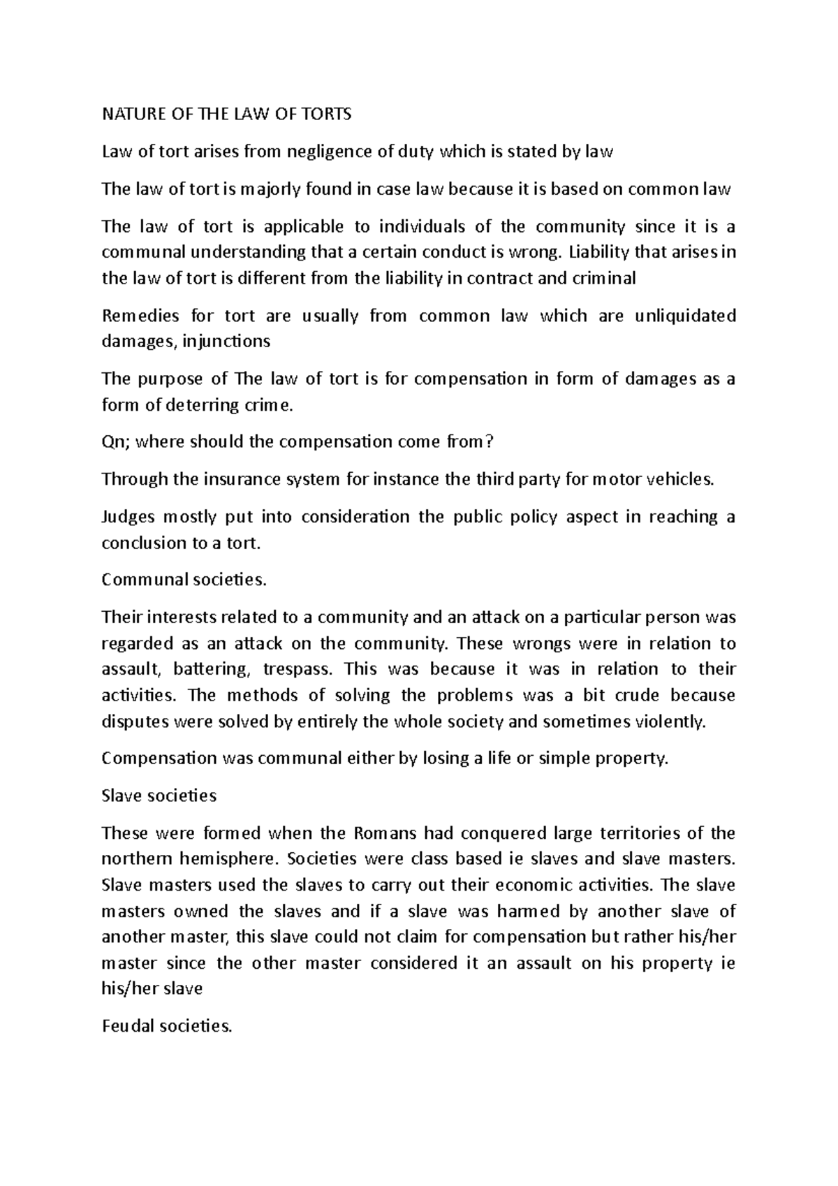 Nature OF THE LAW OF Torts - NATURE OF THE LAW OF TORTS Law of tort ...