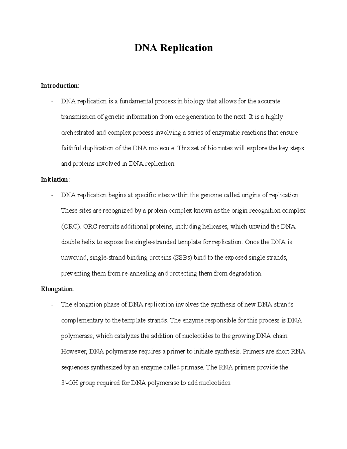 DNA Replication Notes - DNA Replication Introduction: - DNA replication ...