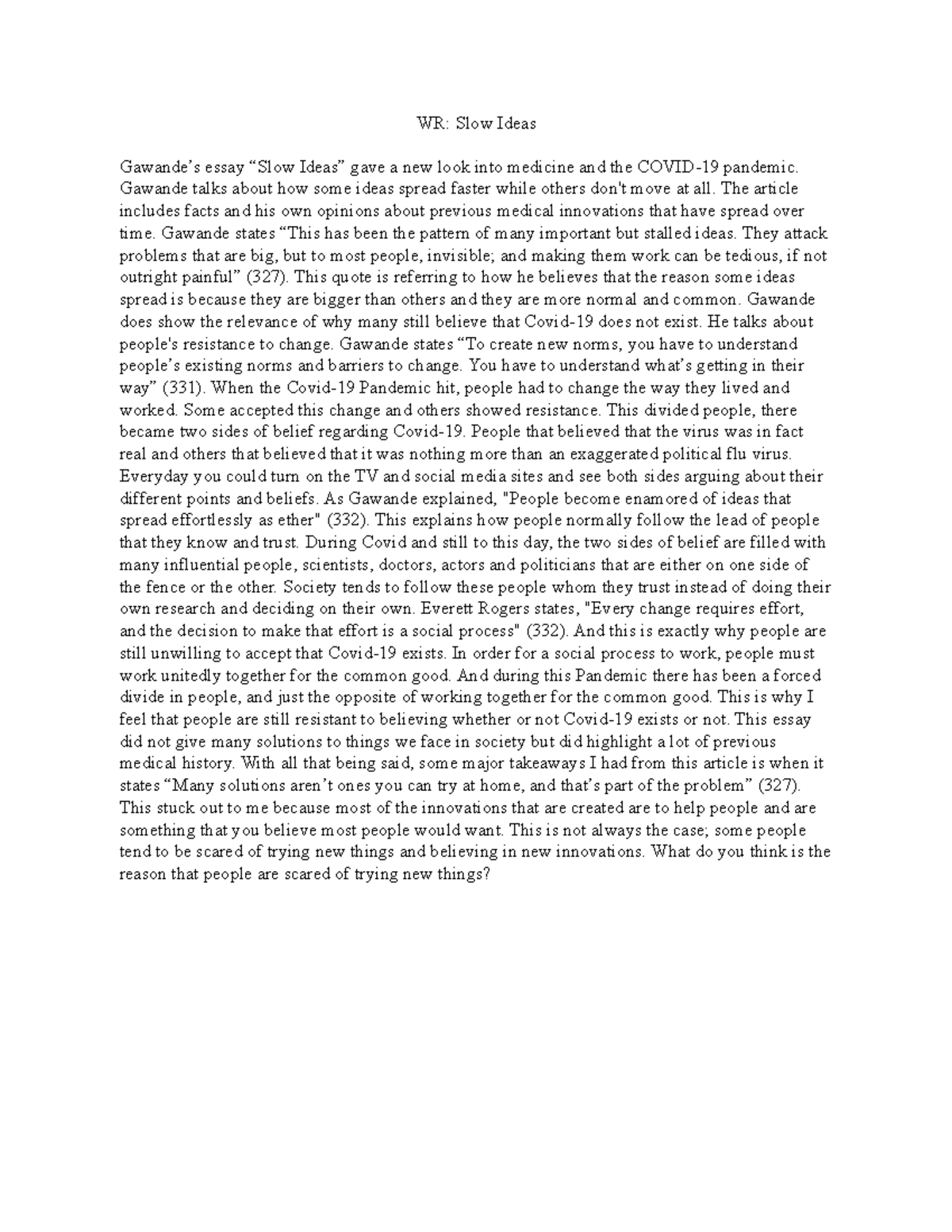 WR Slow Ideas - WR essay for Hannah Abrabhms, 100% - WR: Slow Ideas ...