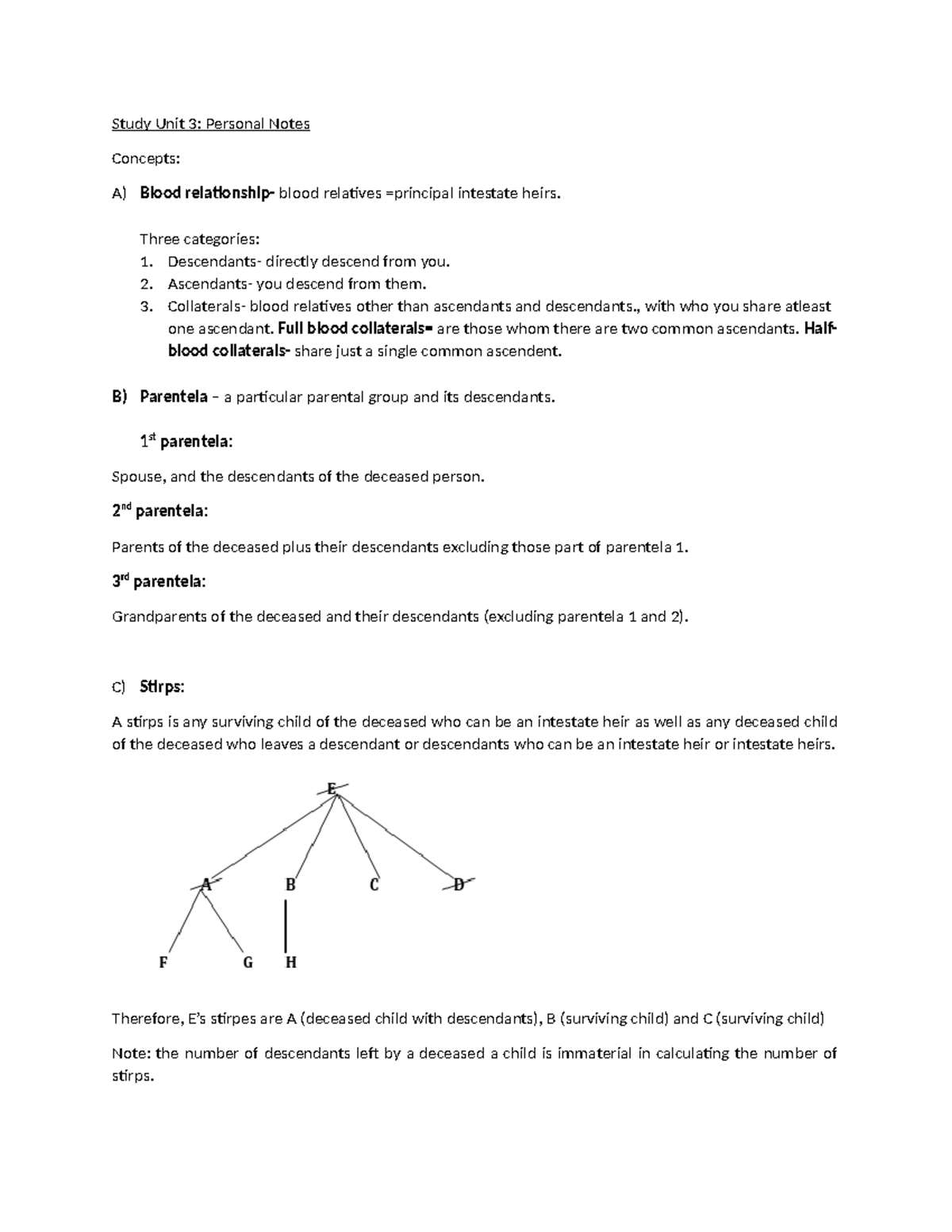 Study Unit 3 Notes - Study Unit 3: Personal Notes Concepts: A) Blood ...