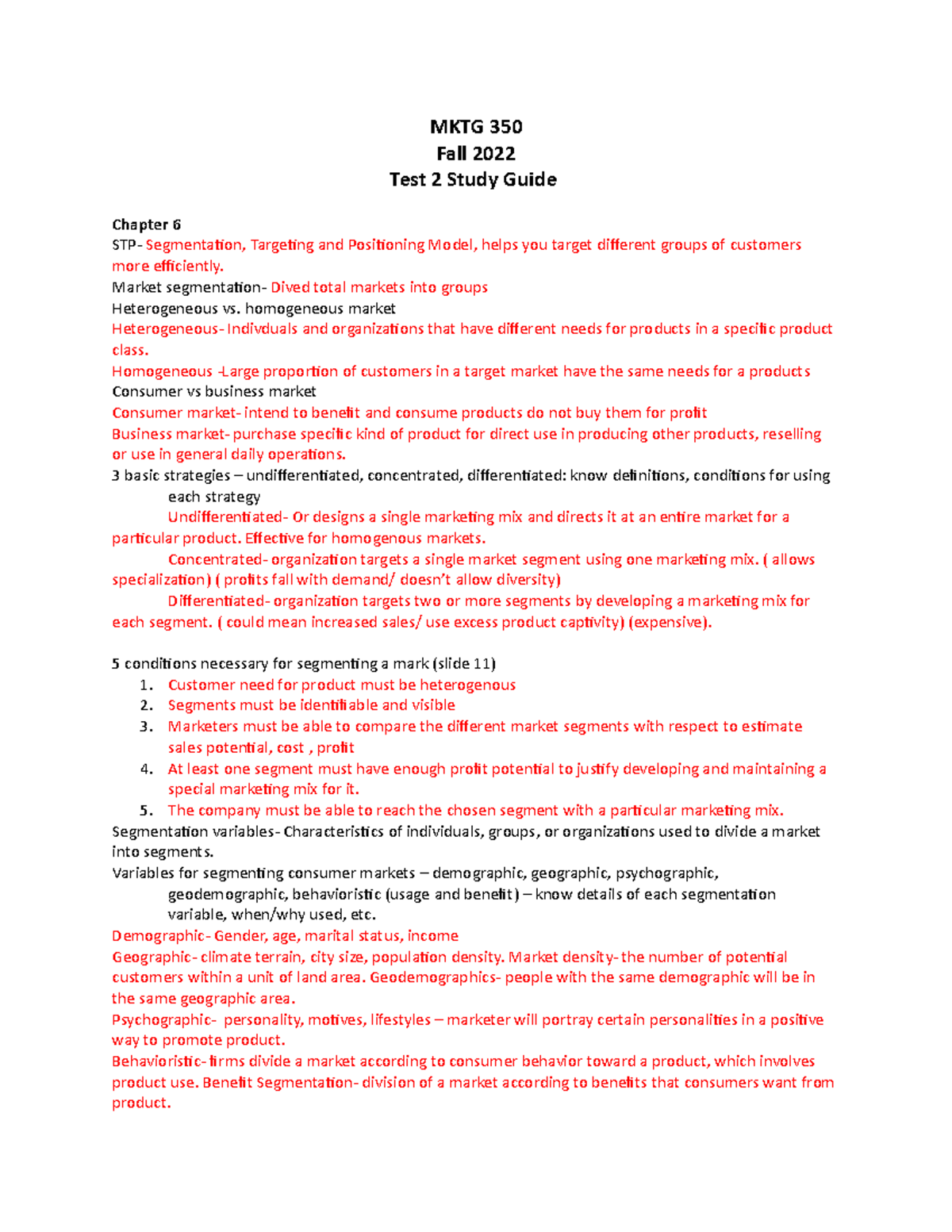Test 2 study guide - MKTG 350 Fall 2022 Test 2 Study Guide Chapter 6 ...
