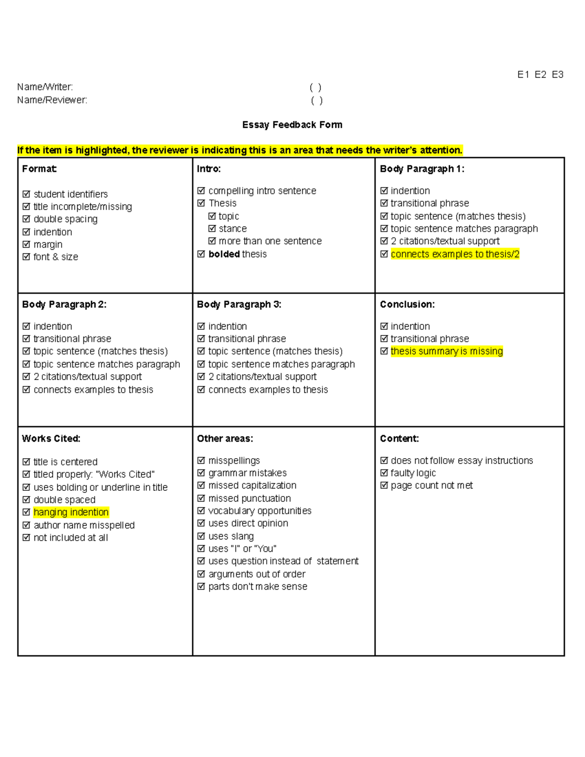 Copy of Copy of 1302 Peer Review Form E1-E3 - Google Docs - E1 E2 E ...
