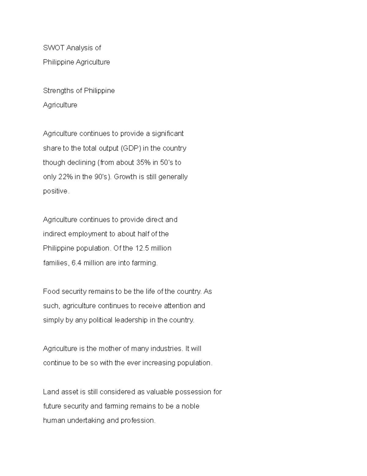 SWOT Analysis of Agrilculture - SWOT Analysis of Philippine Agriculture ...