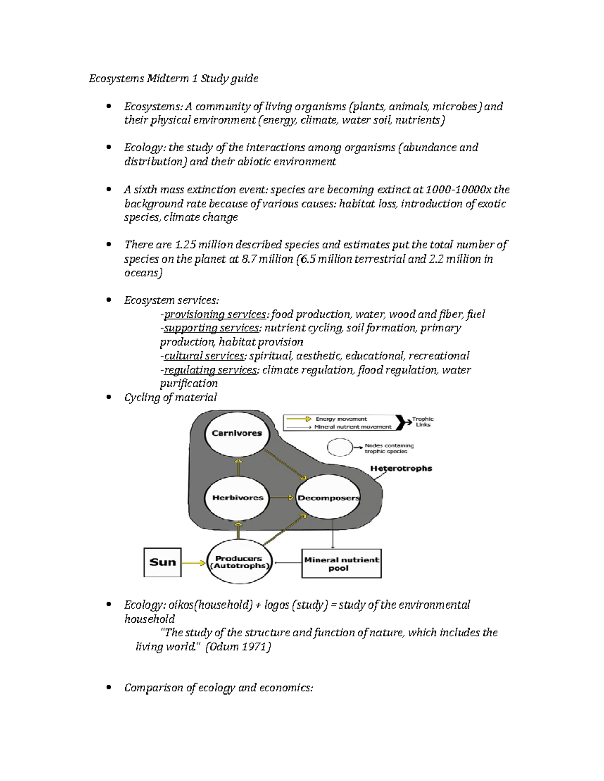 Ecosystems study guide - Ecosystems Midterm 1 Study guide Ecosystems: A ...