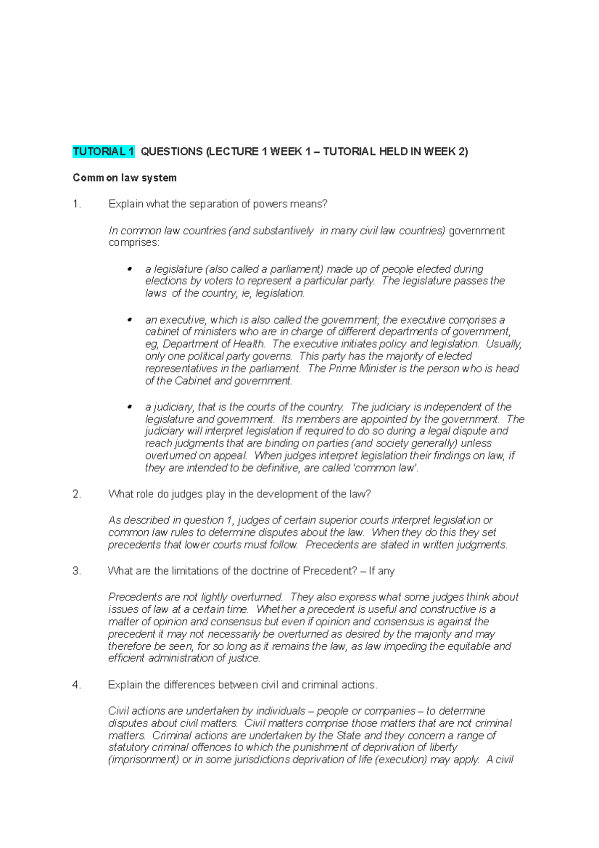 Business Law Tutorial Answers Collection - TUTORIAL 1 QUESTIONS ...