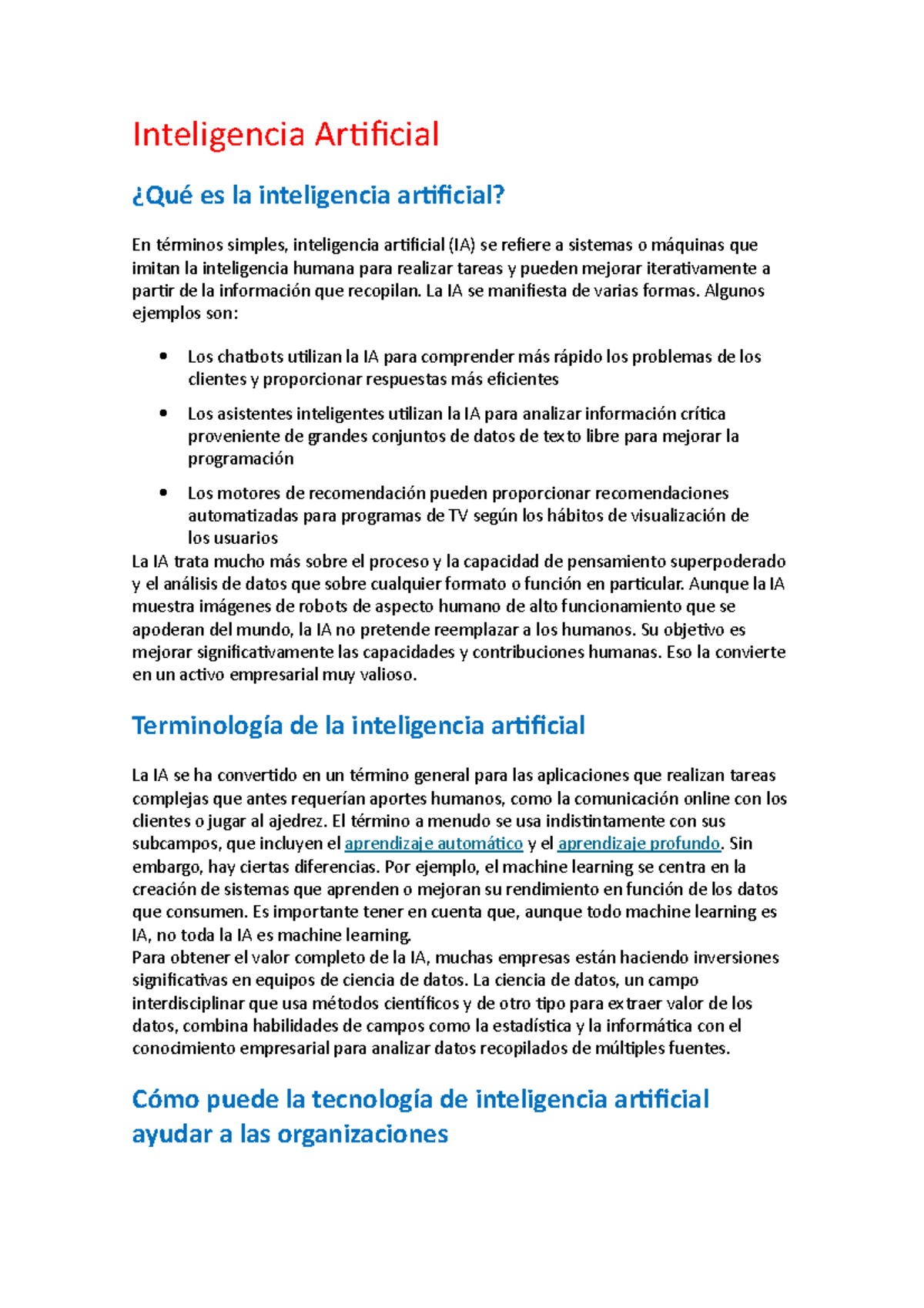 Inteligencia Artificial- p - Inteligencia Artificial ¿Qué es la inteligencia artificial? En ...