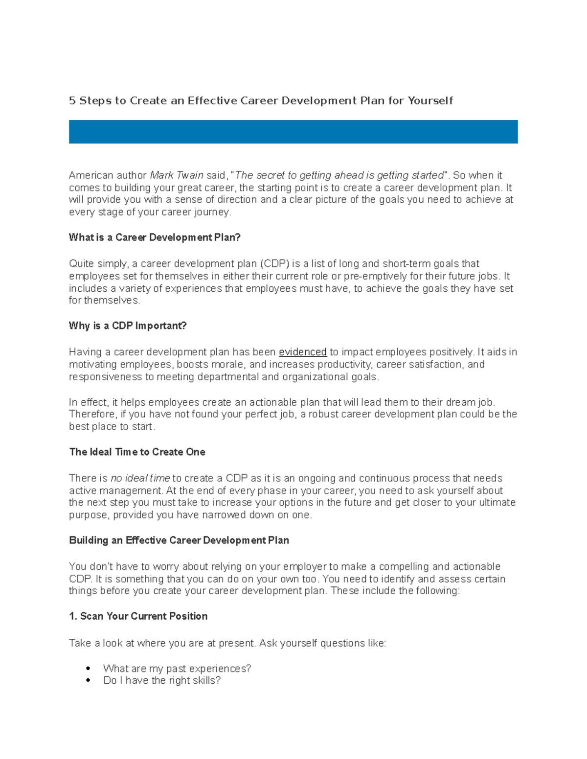 Career devpt plan - Final Project - 5 Steps to Create an Effective ...