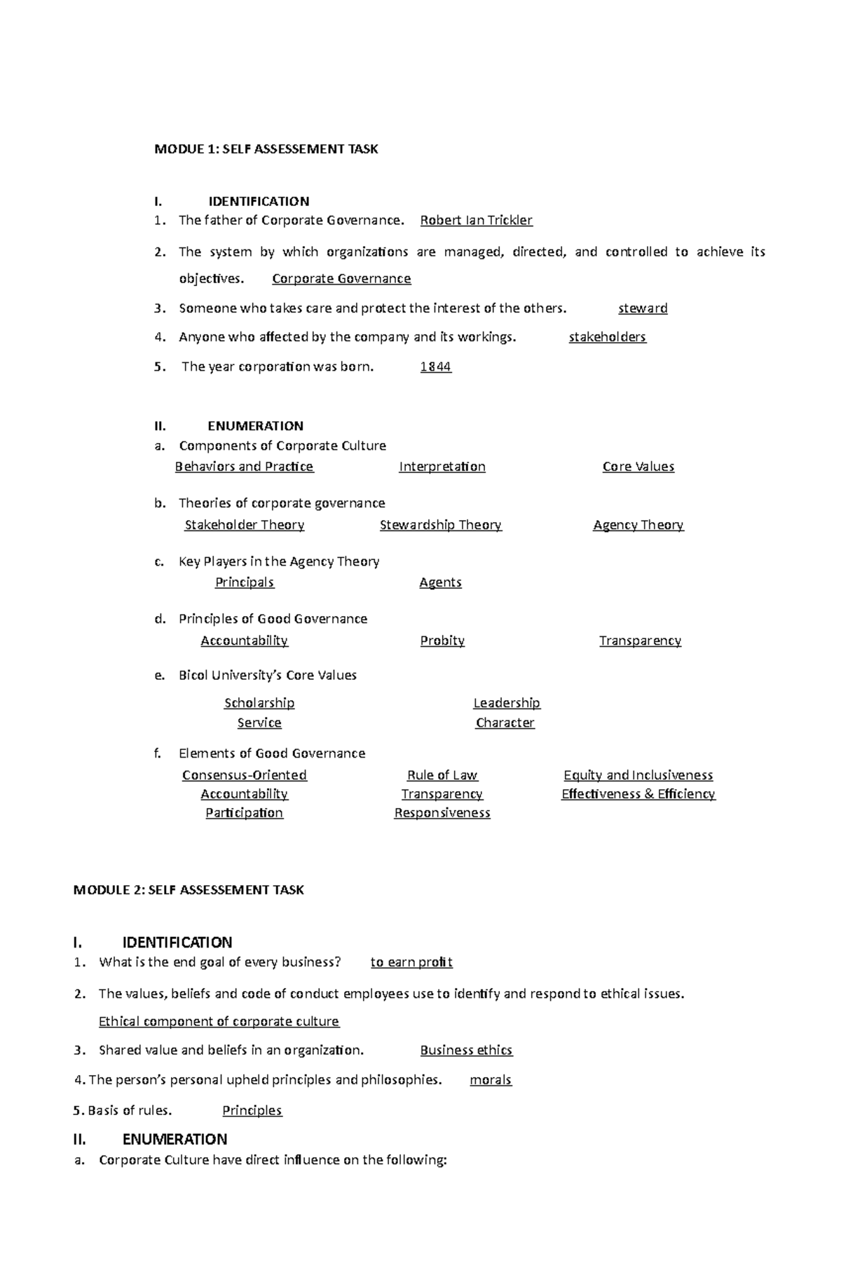 SELF- Assessment Tasks solution answers - MODUE 1: SELF ASSESSEMENT ...