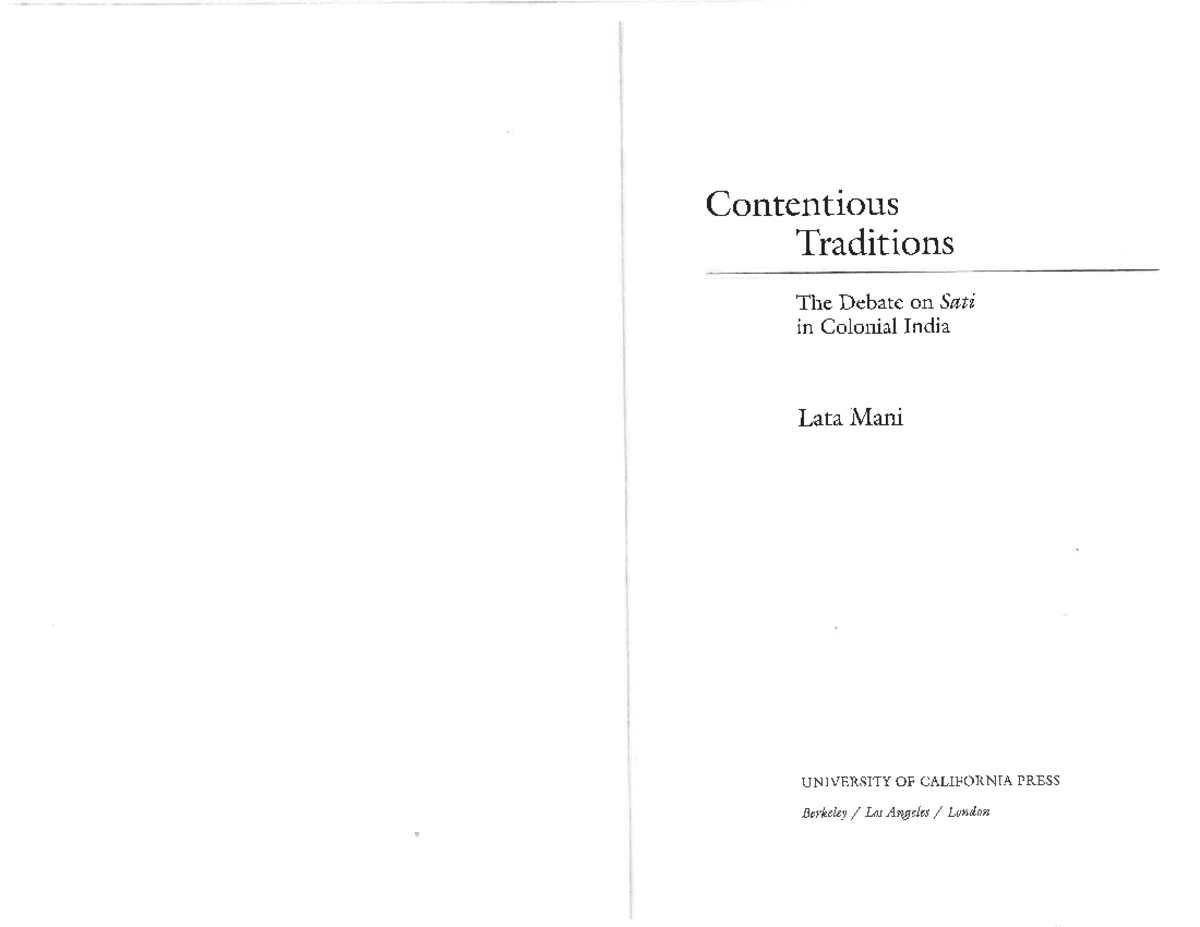 Lata Mani ch5 The Female Subject, the Colonial Gaze - Contentious ...