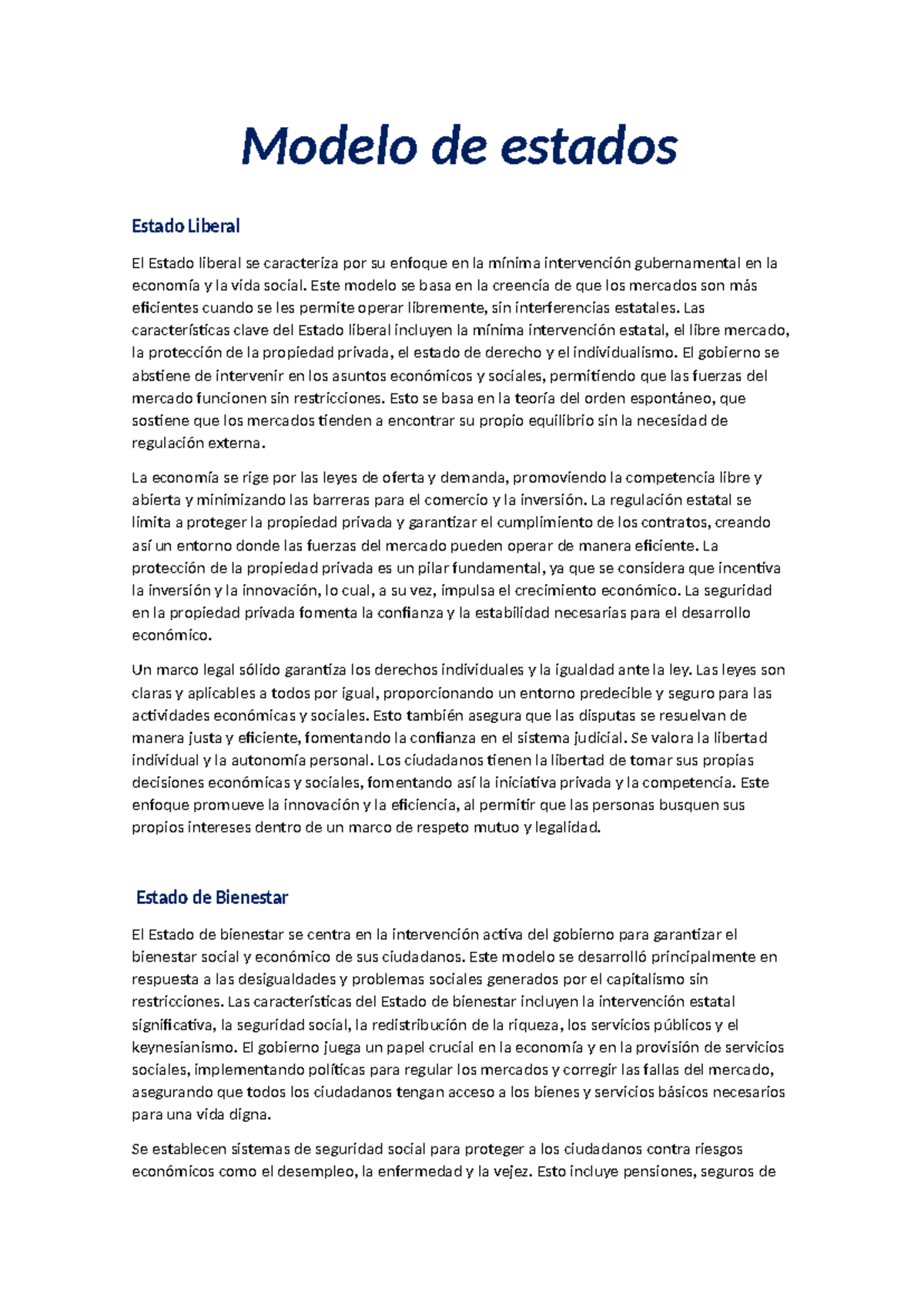 Tp de politica 4 - aountes de tipos de estados economicos - Modelo de ...