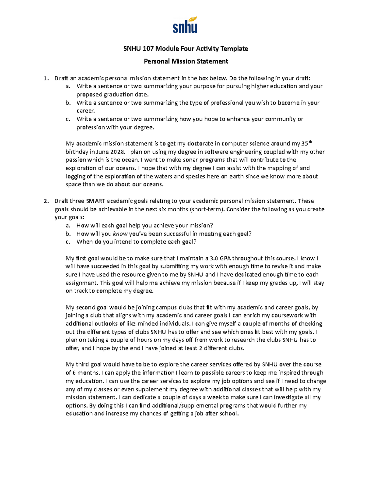 SNHU 107 Module Four Activity - Do the following in your draft: a ...