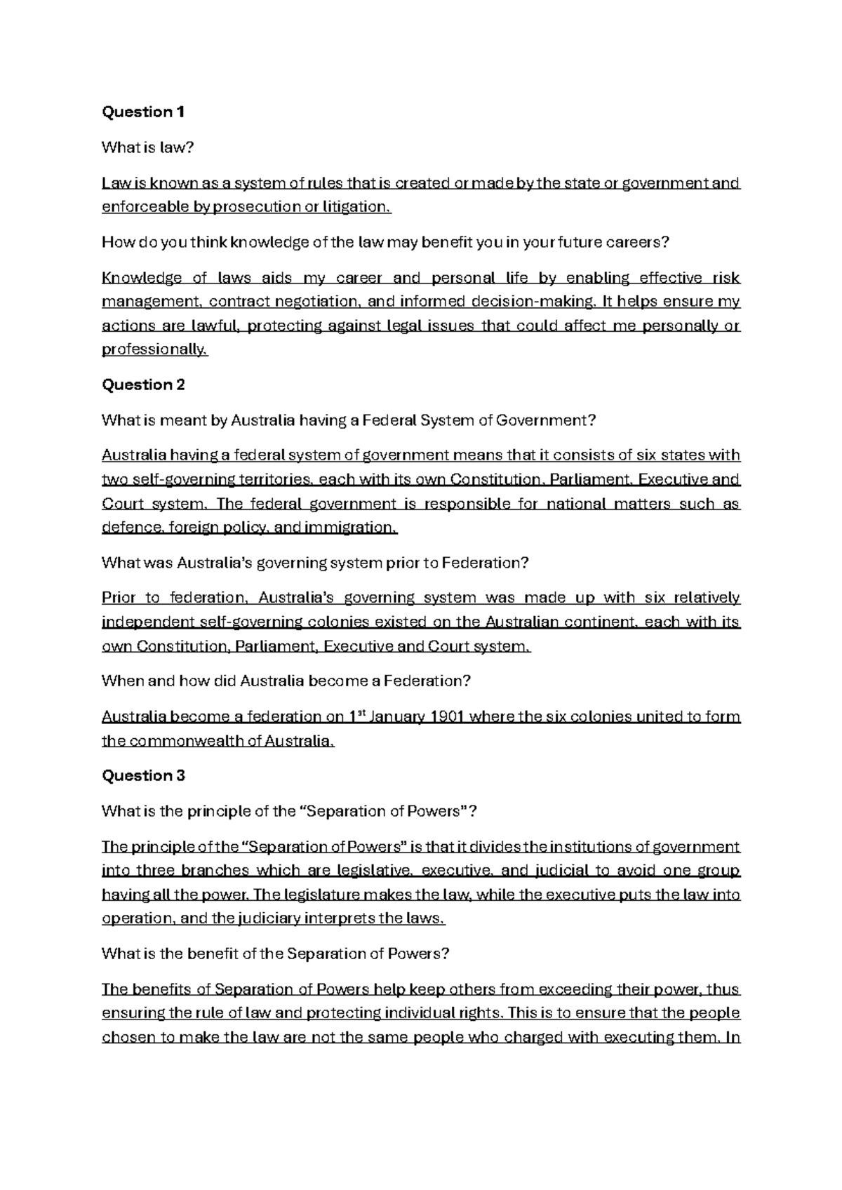 Tutorial 1 - Question 1 What is law? Law is known as a system of rules that is created or made ...