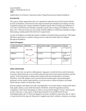 Ochem experiment 4 - Laura Schettler Organic Chemistry lab 2211L Title Separating and ...