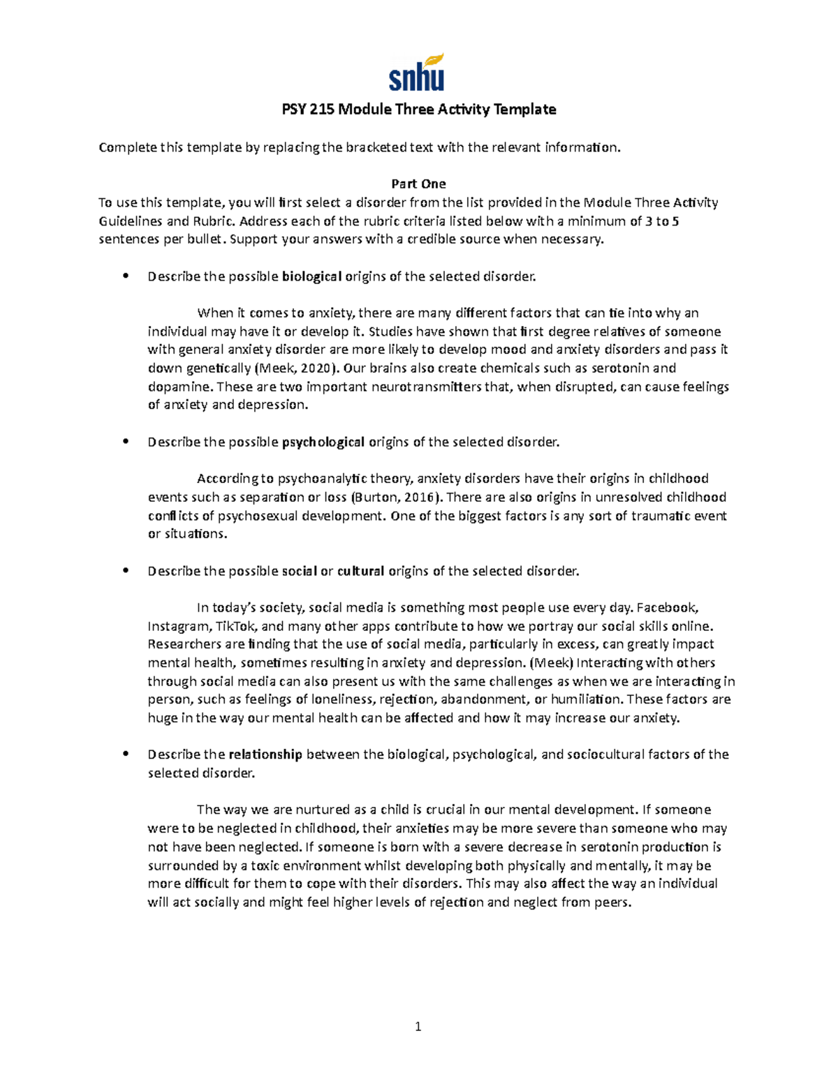 PSY 215 Module Three Activity Template - PSY 215 Module Three Activity ...
