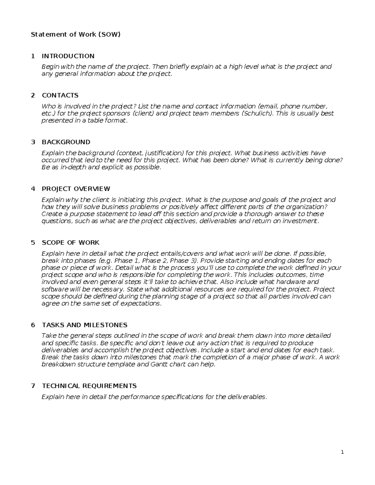 Statement of Work (SOW) - Then briefly explain at a high level what is ...