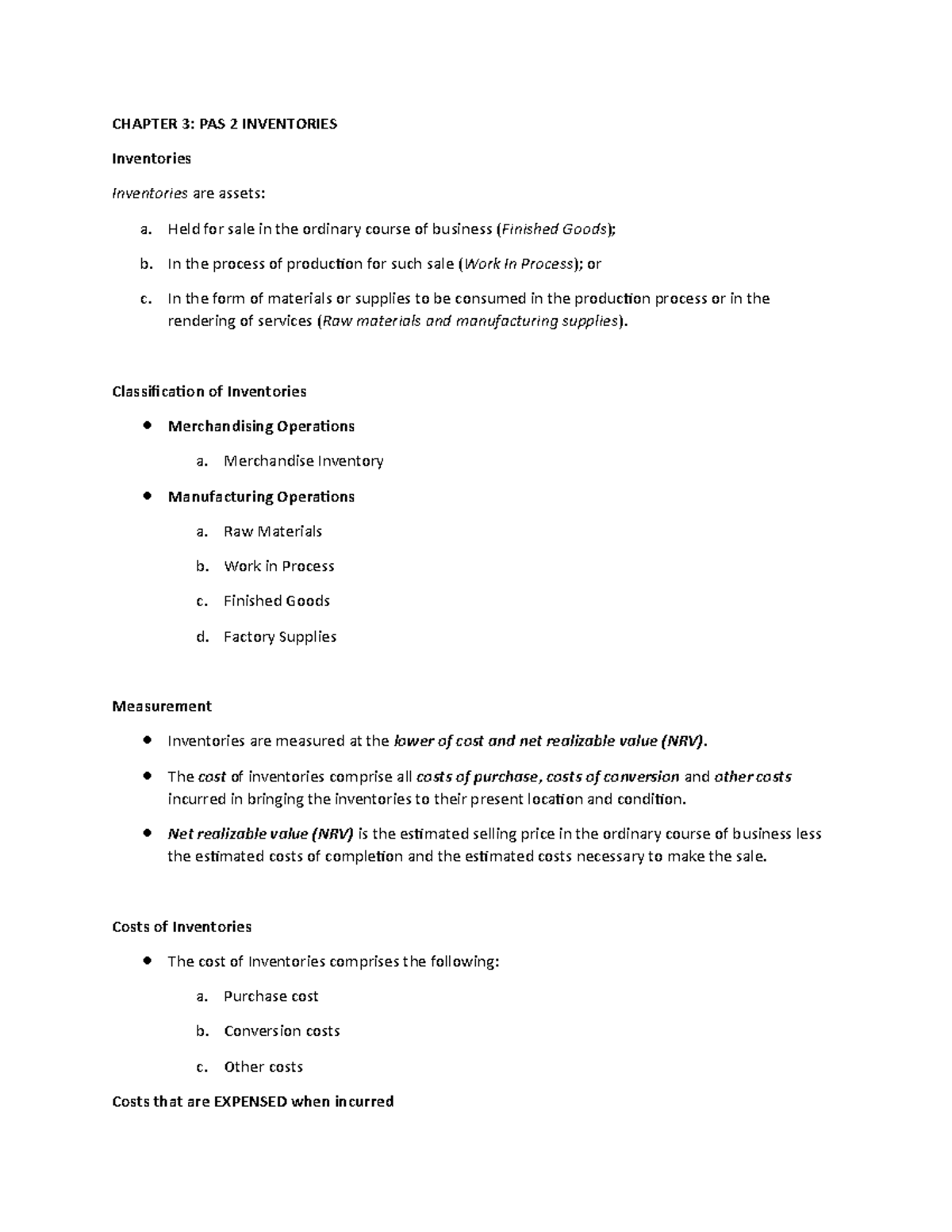 CFAS C3 PAS 2 - PAS 2 - Inventories - CHAPTER 3: PAS 2 INVENTORIES ...