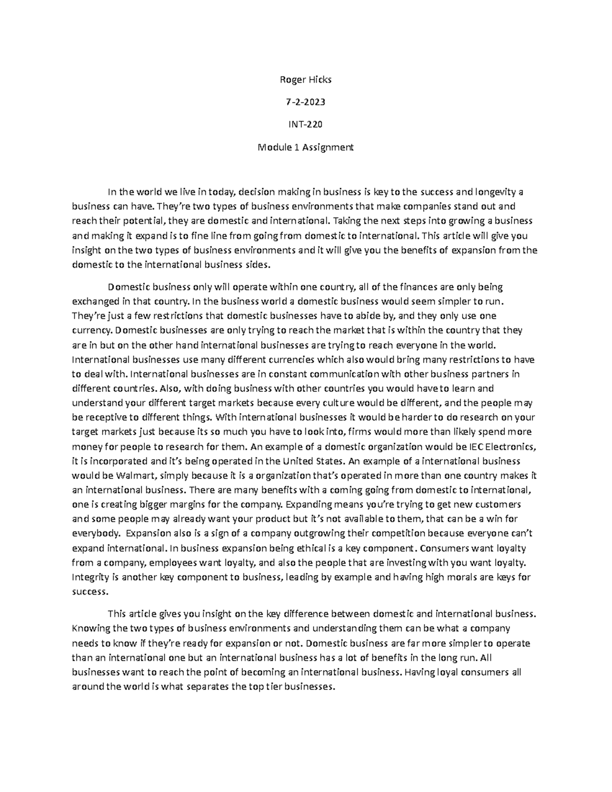 Roger Hicks INT220 1-2 Assignment - Roger Hicks 7-2- INT- Module 1 ...