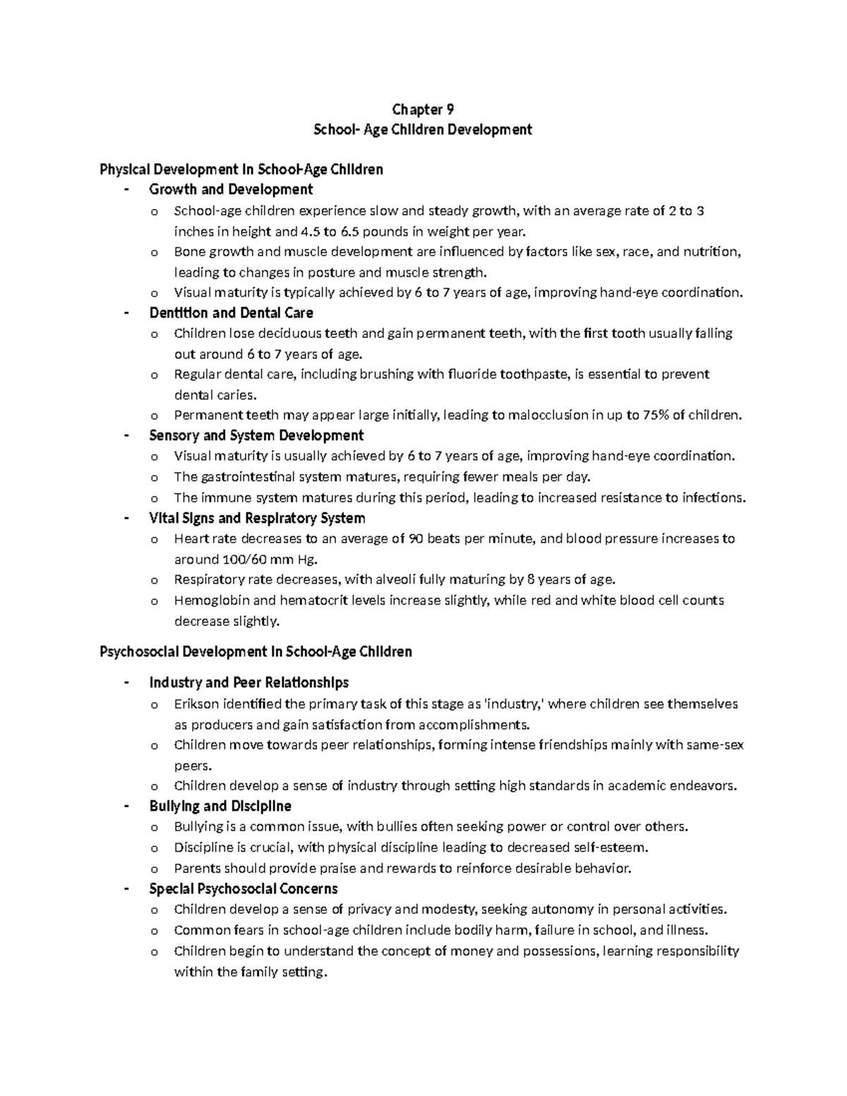 Chapter 9 - School Age - Chapter 9 School- Age Children Development ...