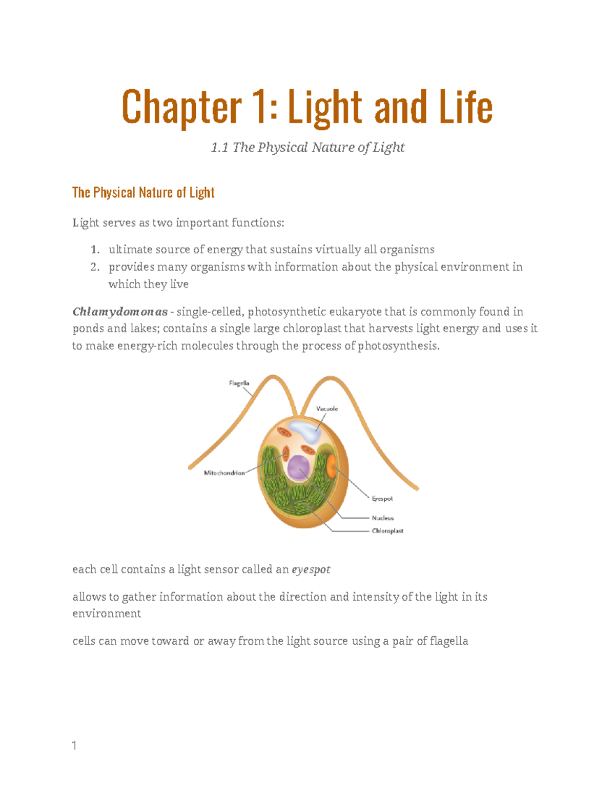 Chapter 1 Textbook Notes - Chapter 1: Light and Life 1 The Physical ...