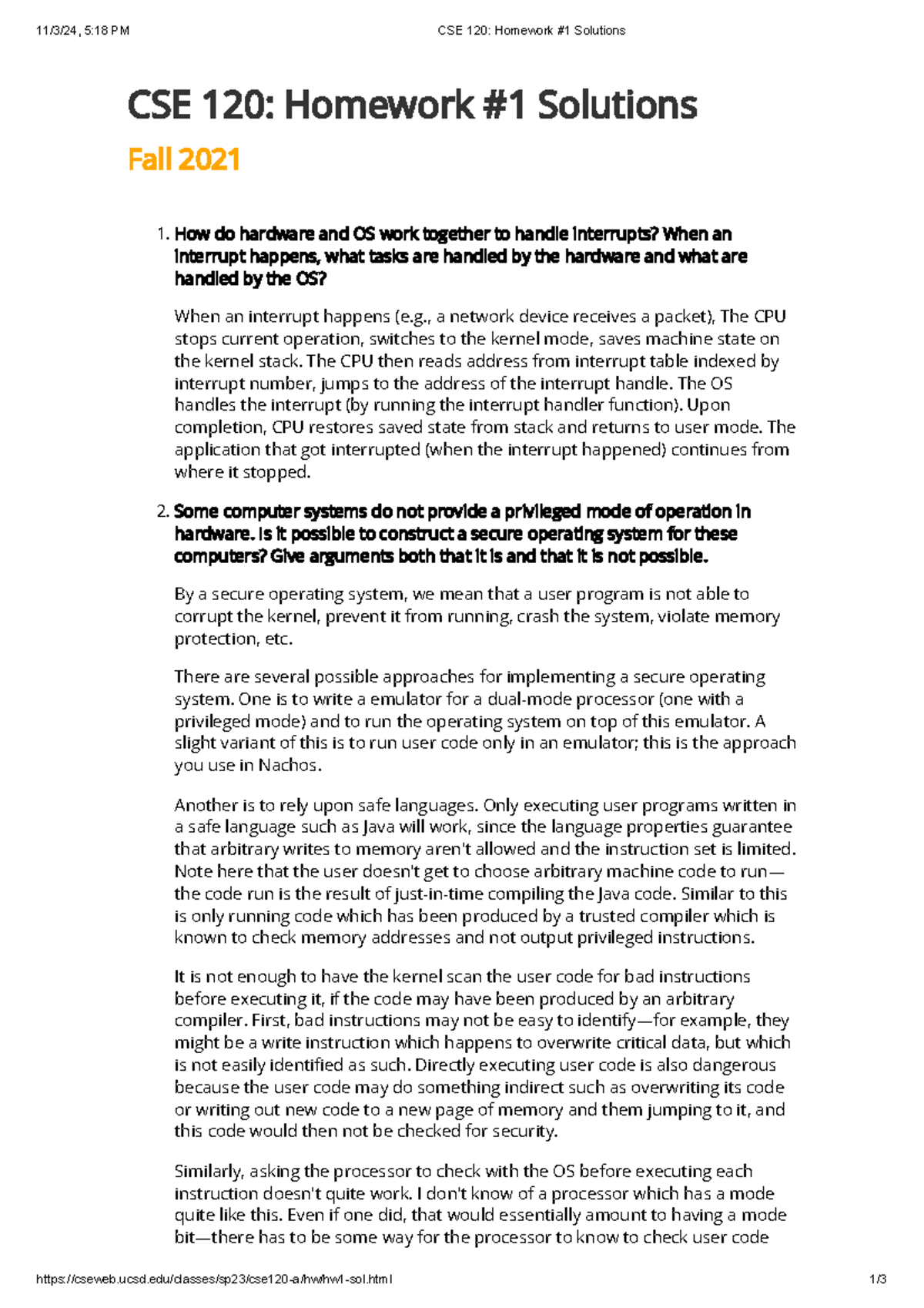 Cse 120 Homework 1 Solutions Cse 120 Homework 1 Solutions Fall 2021 1 How Do Hardware And