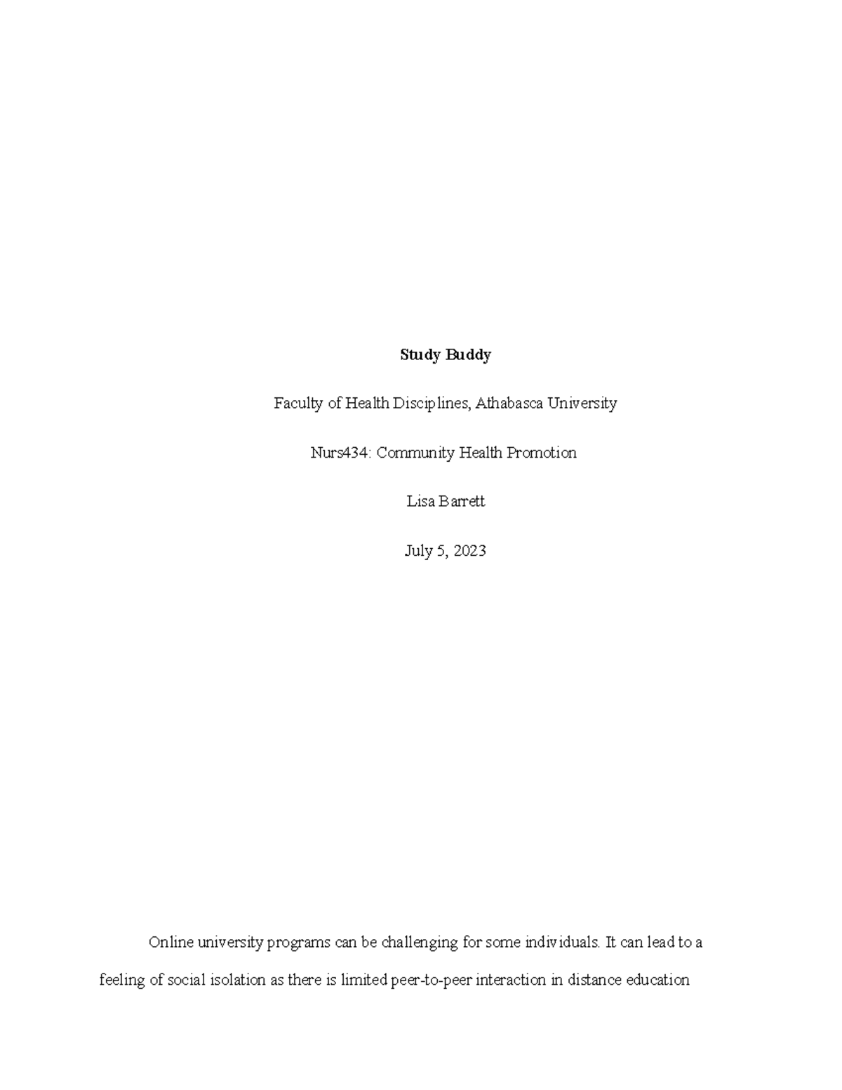 Study Buddy Nurs 434 - Study Buddy Faculty of Health Disciplines ...