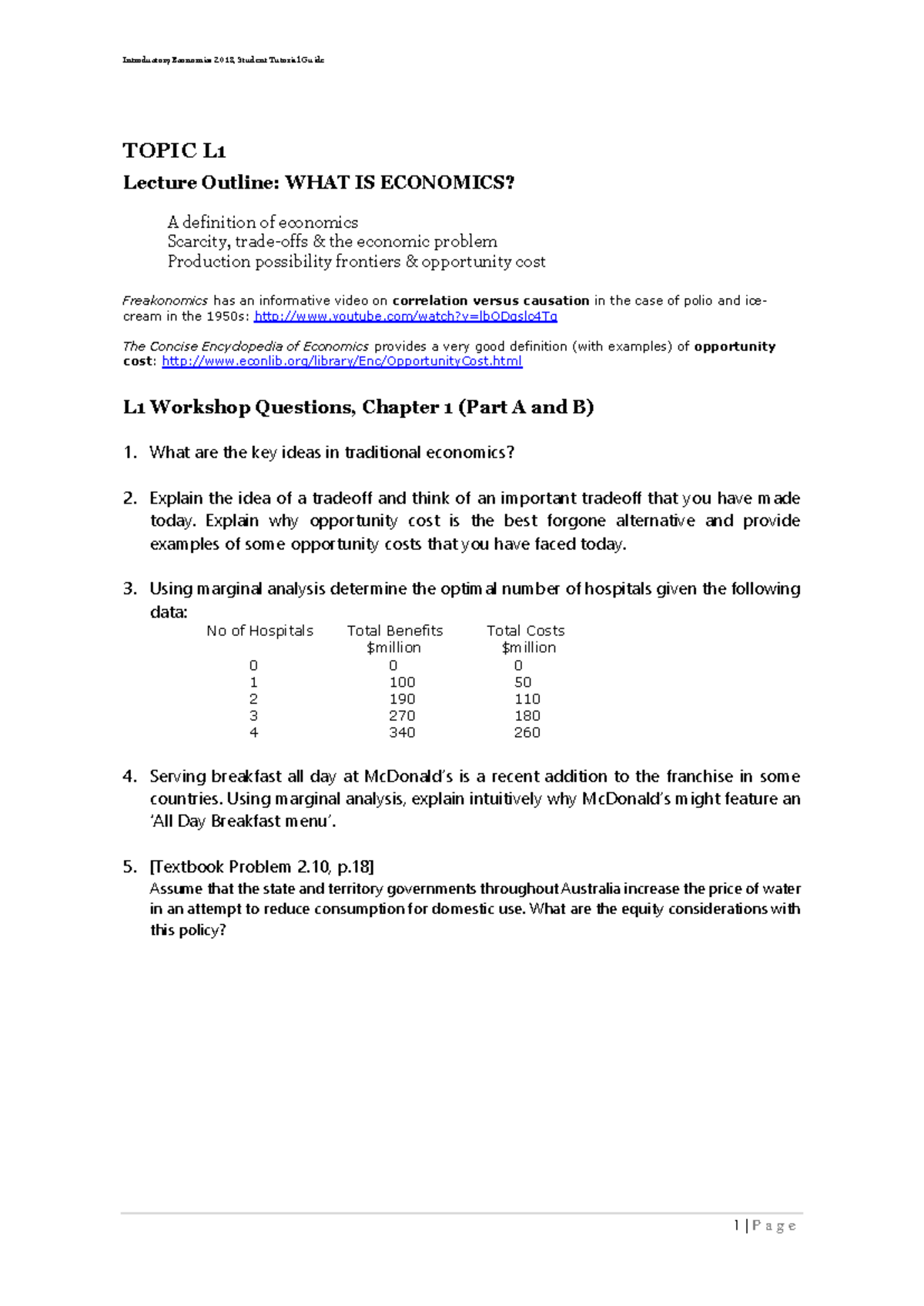 L1. What is Economics. - Ch 1, Questions Student - Introductory ...